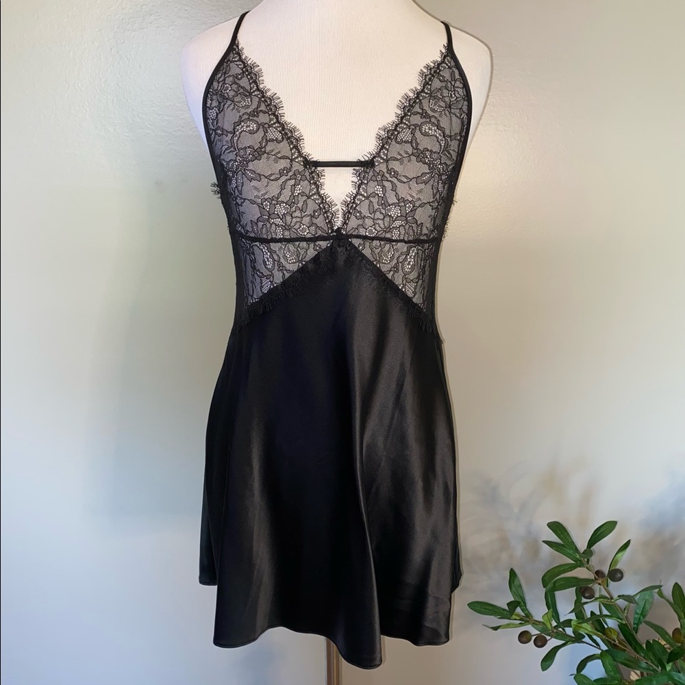 Vs Sheer Eyelash Lace Satin Slip Nighty - Gem